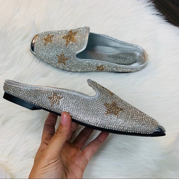 Shoes | Silver Rhinestoned Star Mule | Poshmark